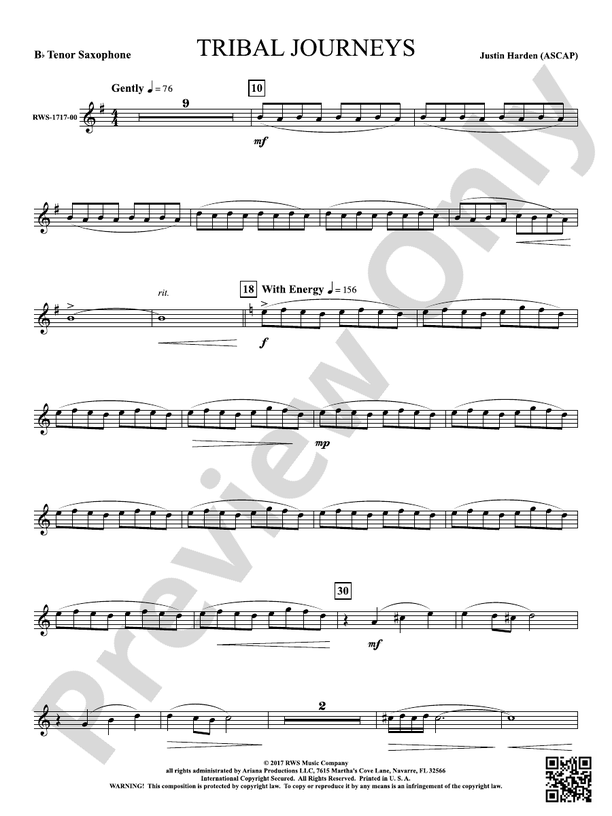 Tribal Journeys: B-flat Tenor Saxophone: B-flat Tenor Saxophone Part: Justin Harden - Digital ...
