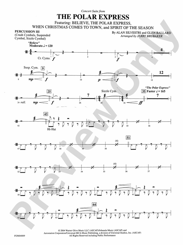The Polar Express, Concert Suite from: 3rd Percussion: 3rd Percussion ...