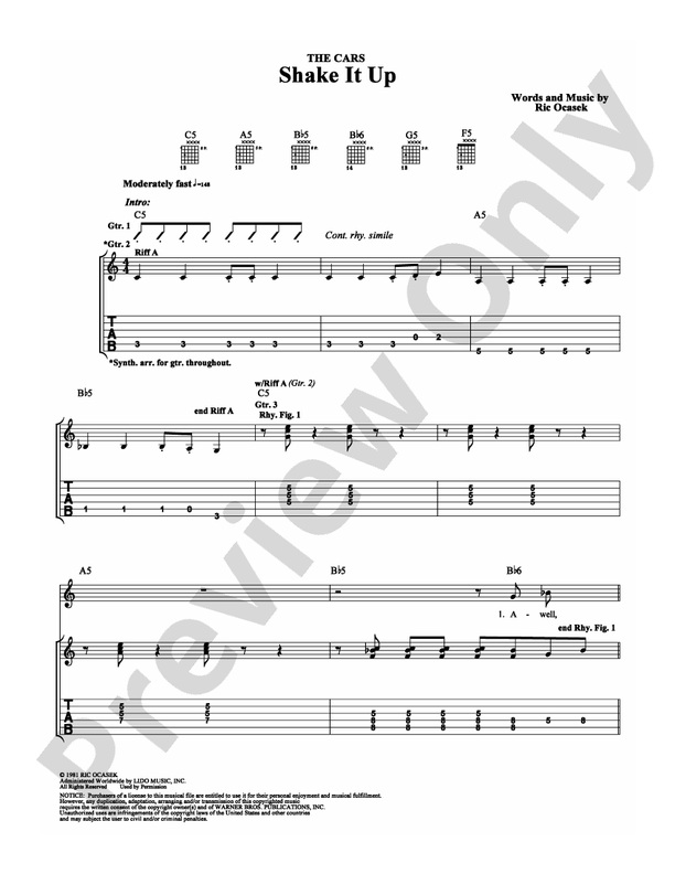 Shake It Up: Guitar TAB: The Cars - Digital Sheet Music Download