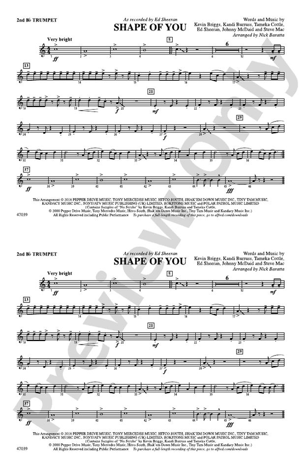 Shape of You: 2nd B-flat Trumpet: 2nd B-flat Trumpet Part - Digital Sheet Music Download