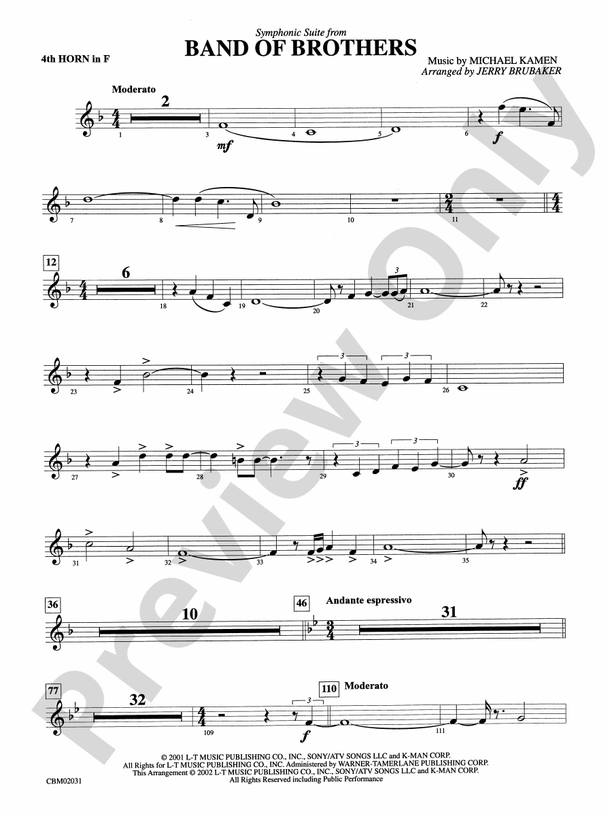 Band of Brothers, Symphonic Suite from: 4th F Horn: 4th F Horn Part - Digital Sheet Music Download