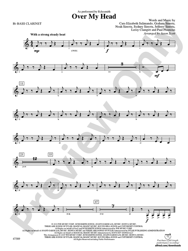 Over My Head: B-flat Bass Clarinet: B-flat Bass Clarinet Part - Digital ...