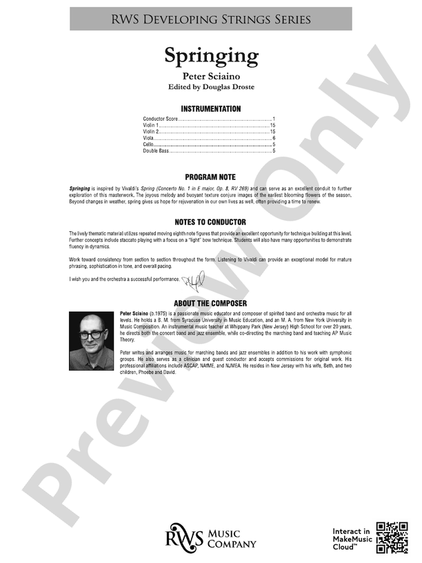 Springing: Score: String Orchestra Score: Peter Sciaino - Digital Sheet ...
