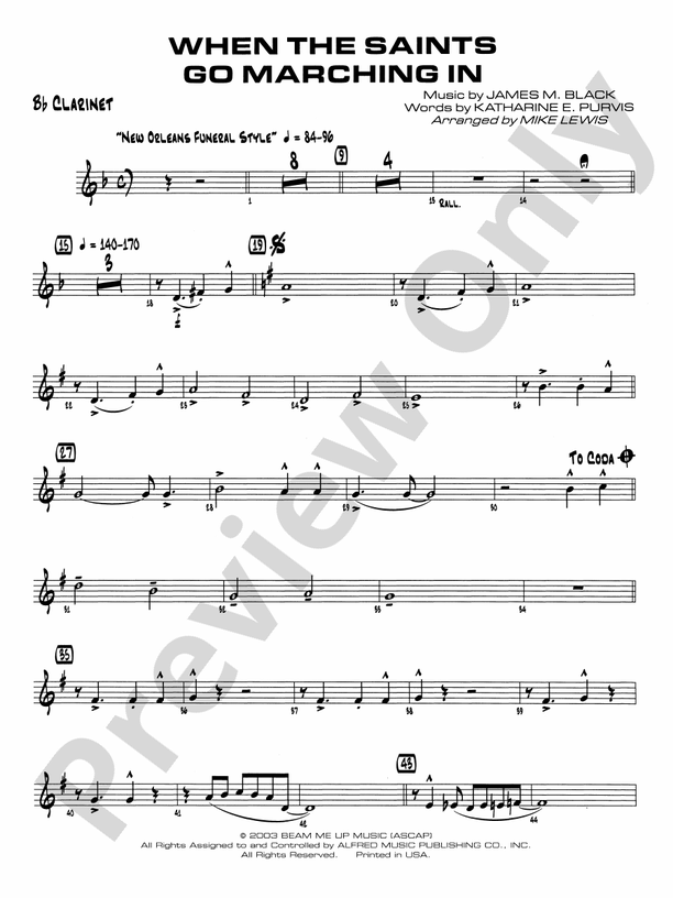 When the Saints Go Marching In: 1st B-flat Clarinet: 1st B-flat Clarinet Part - Digital Sheet ...