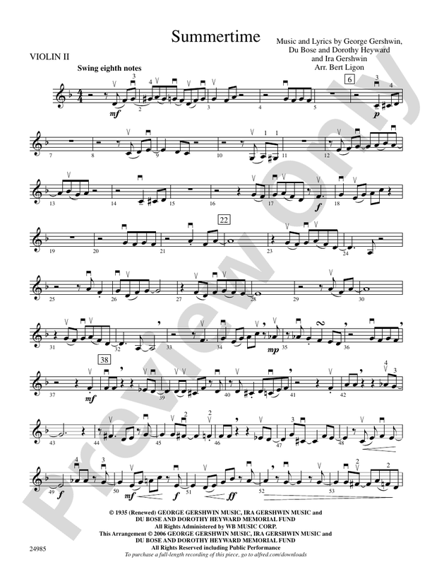 Summertime: 2nd Violin: 2nd Violin Part - Digital Sheet Music Download