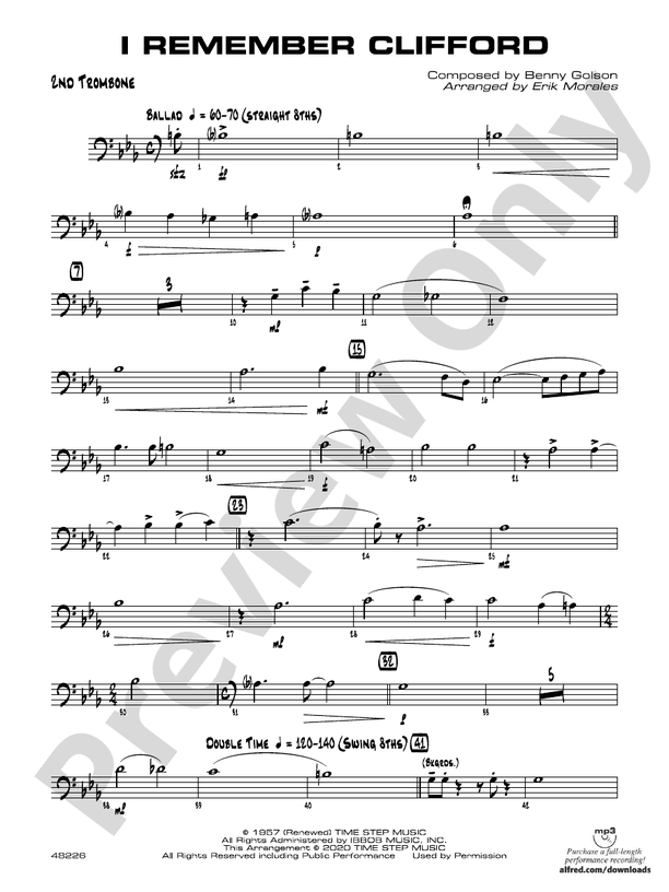 I Remember Clifford: 2nd Trombone: 2nd Trombone Part - Digital Sheet Music Download