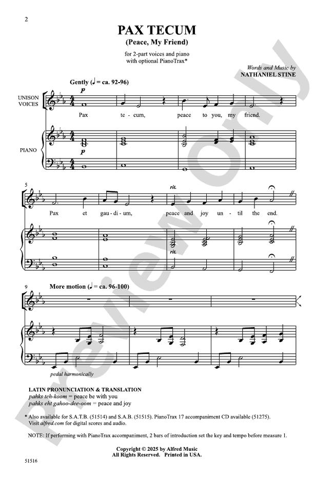 Pax Tecum: 2-Part Choral Octavo: Nathaniel Stine - Digital Sheet Music ...