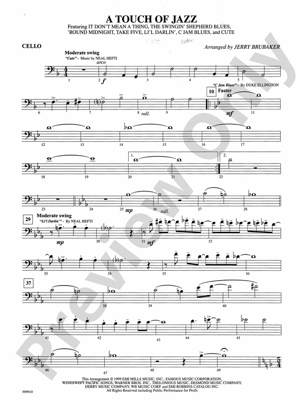 A Touch of Jazz: Cello: Cello Part - Digital Sheet Music Download