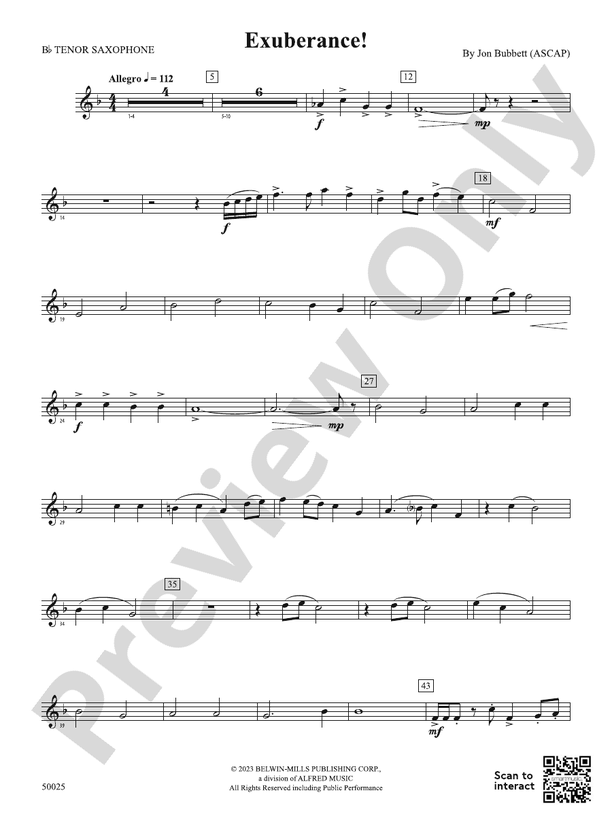Exuberance!: B-flat Tenor Saxophone: B-flat Tenor Saxophone Part - Digital Sheet Music Download