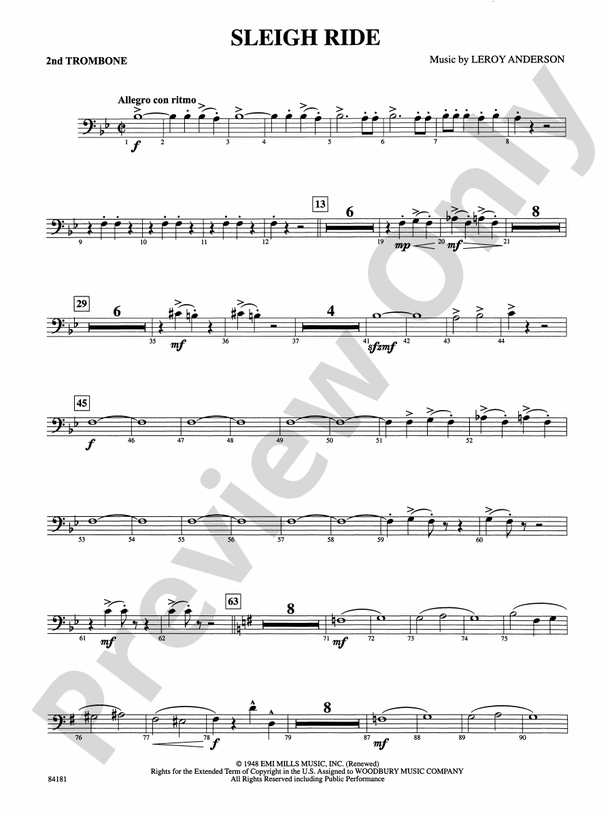 Sleigh Ride: 2nd Trombone: 2nd Trombone Part - Digital Sheet Music Download