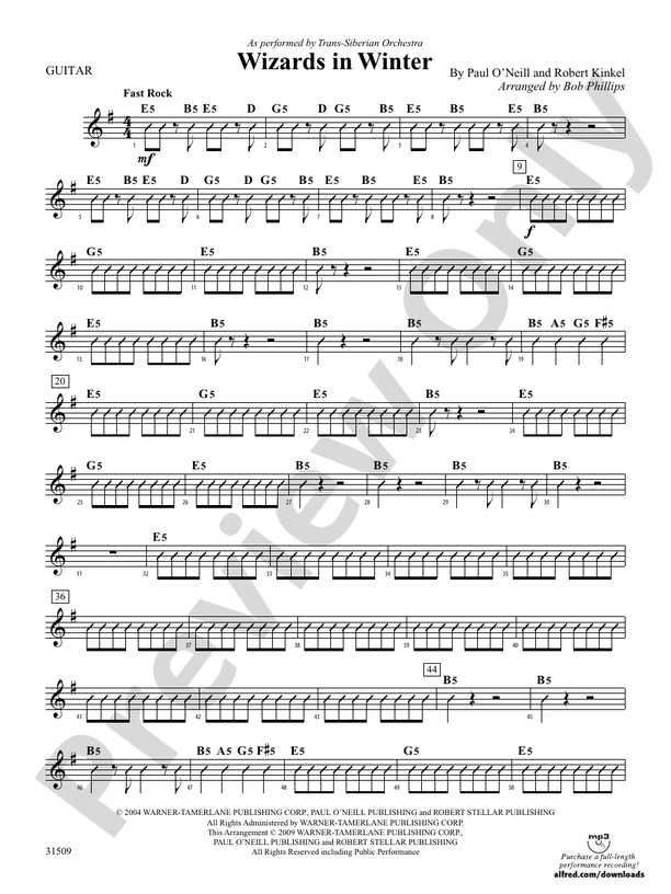 Wizards in Winter: Guitar: Guitar Part - Digital Sheet Music Download