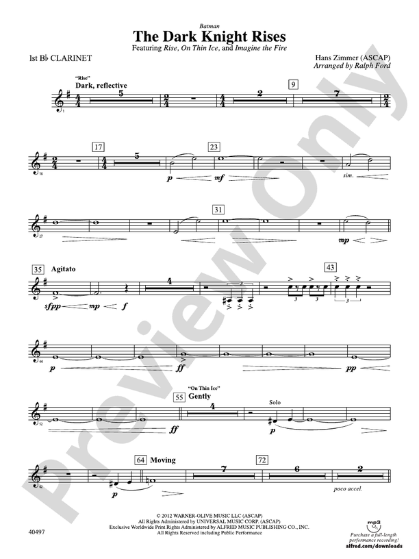 Batman: The Dark Knight Rises: 1st B-flat Clarinet: 1st B-flat Clarinet ...