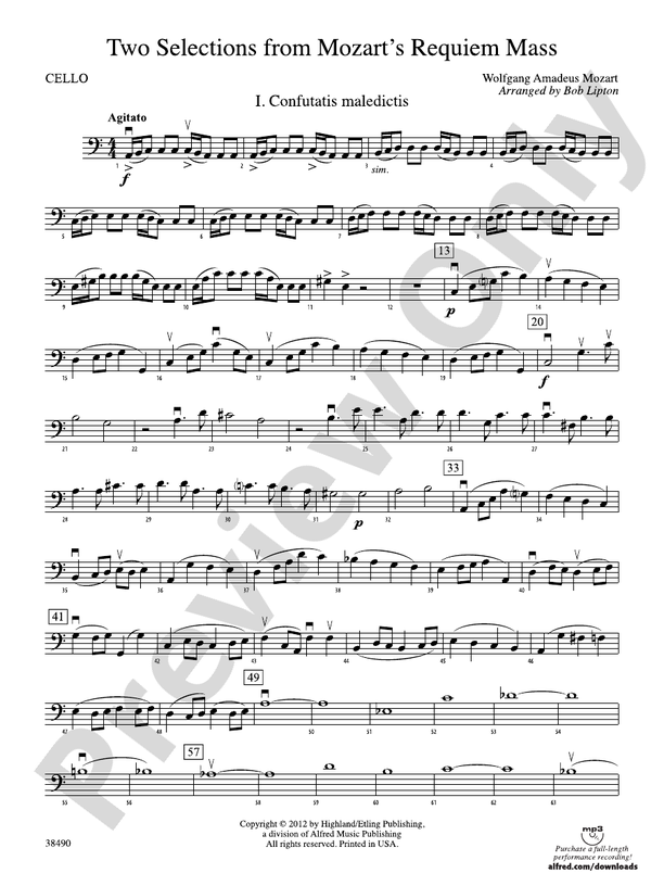Two Selections from Mozart's Requiem Mass: Cello: Cello Part - Digital ...