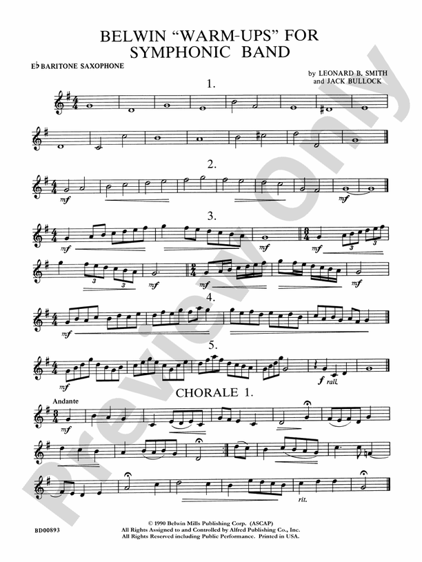 Belwin "Warm-Ups" for Symphonic Band: E-flat Baritone Saxophone: E-flat Baritone Saxophone Part ...