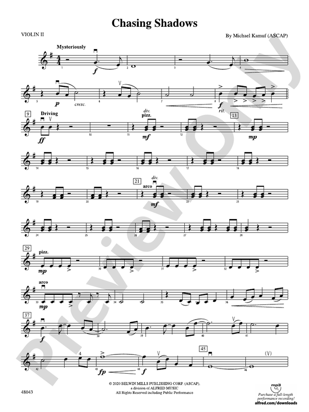 Chasing Shadows: 2nd Violin: 2nd Violin Part - Digital Sheet Music Download
