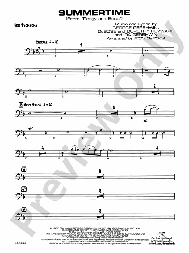 Summertime: 3rd Trombone: 3rd Trombone Part - Digital Sheet Music Download