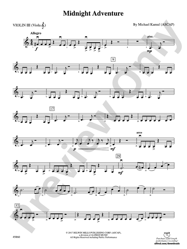 Midnight Adventure: 3rd Violin (Viola [TC]): 3rd Violin (Viola [TC ...