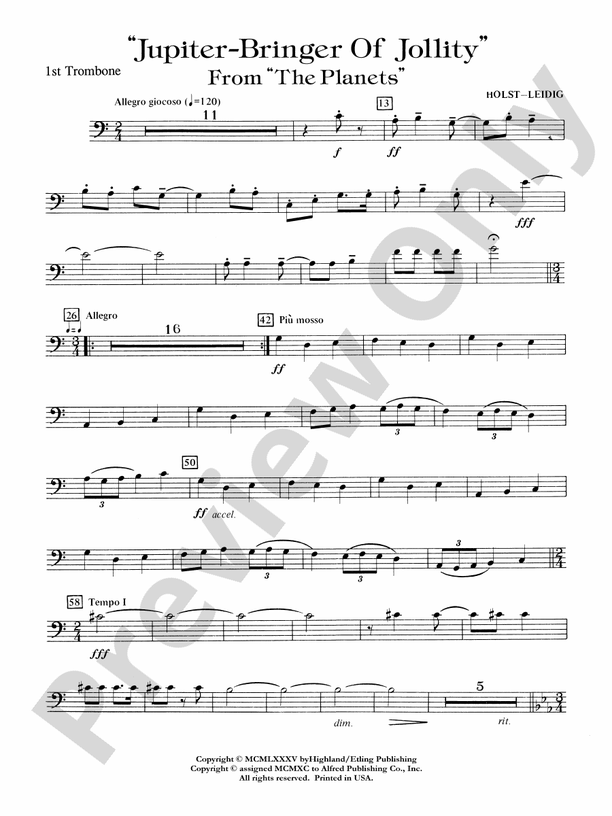 Jupiter (Bringer of Jollity): 1st Trombone: 1st Trombone Part - Digital ...