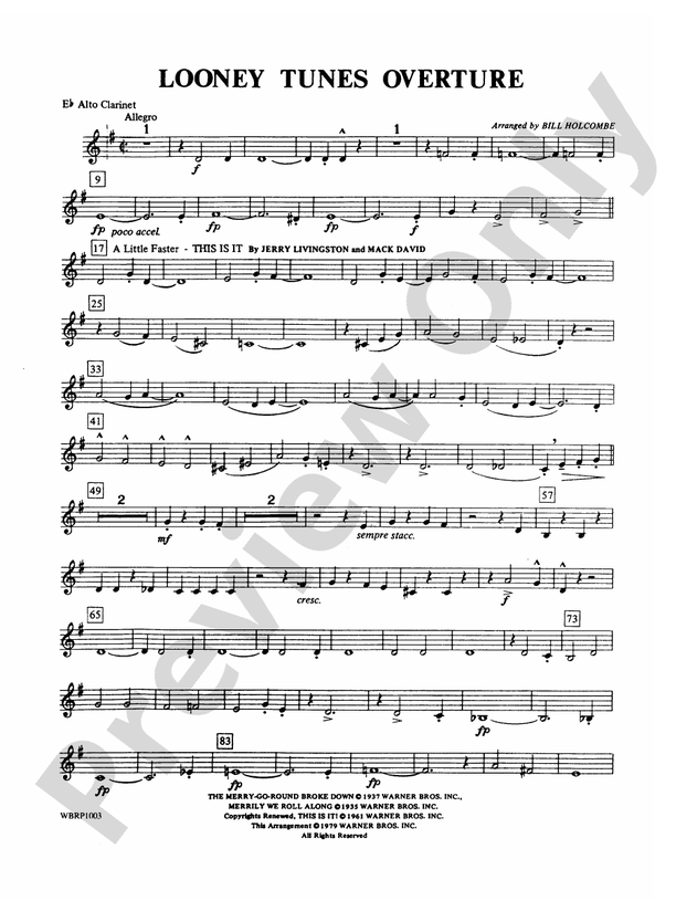 Looney Tunes Overture: E-flat Alto Clarinet: E-flat Alto Clarinet Part ...