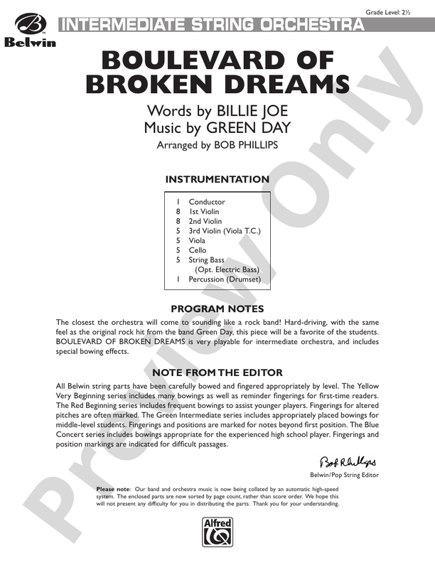 Boulevard of Broken Dreams: Score: String Orchestra Score - Digital ...