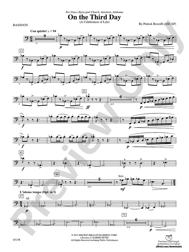 On the Third Day: Bassoon: Bassoon Part - Digital Sheet Music Download