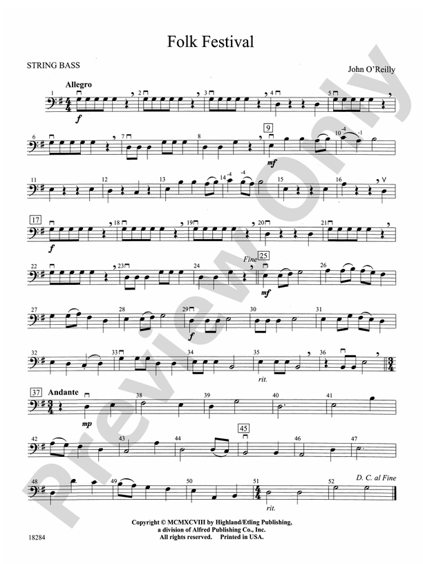 Folk Festival: String Bass: String Bass Part - Digital Sheet Music Download