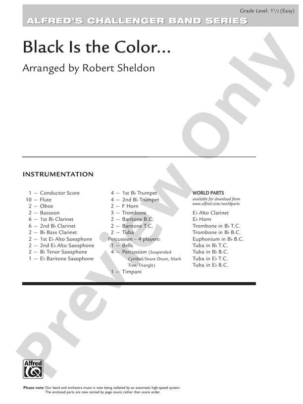Black Is the Color...: Score: Concert Band Score - Digital Sheet Music ...