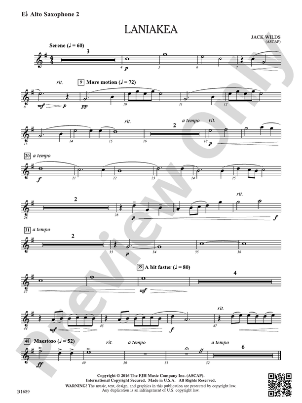 Laniakea: E-flat Alto Saxophone 2: E-flat Alto Saxophone 2 Part: Jack Wilds - Digital Sheet ...