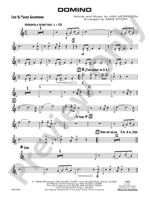 Domino: 2nd B-flat Tenor Saxophone: 2nd B-flat Tenor Saxophone Part - Digital Sheet Music Download