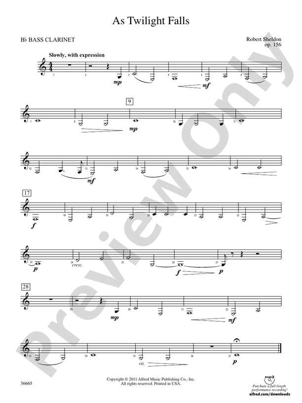 As Twilight Falls: B-flat Bass Clarinet: B-flat Bass Clarinet Part ...