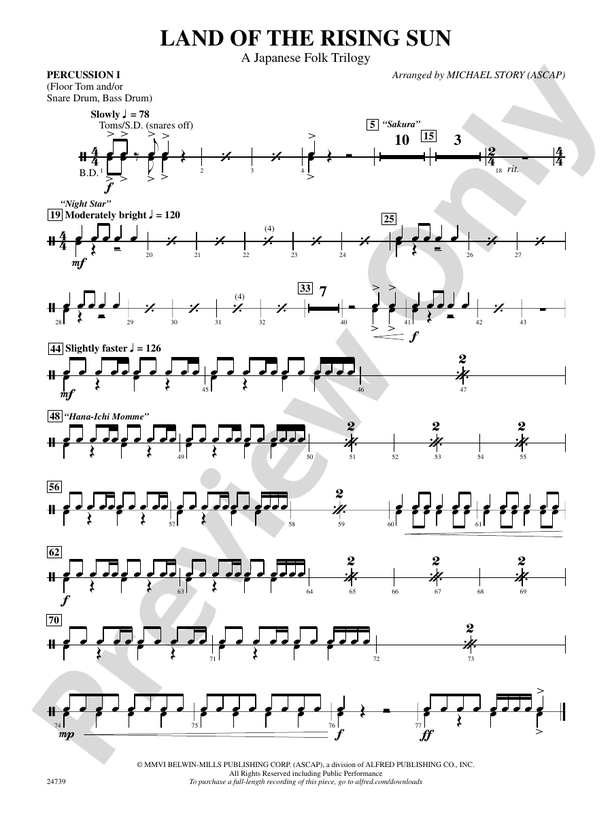 Land of the Rising Sun (A Japanese Folk Trilogy): 1st Percussion: 1st ...