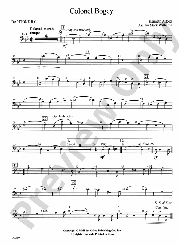 Colonel Bogey: Baritone B.C.: Baritone B.C. Part - Digital Sheet Music ...
