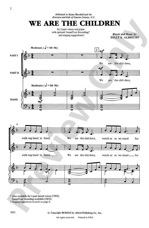 We Are the Children: 2-Part (with Opt. Staging) Choral Octavo: Sally K ...