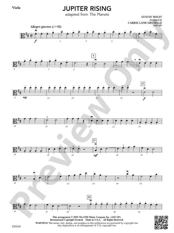 Jupiter Rising (Adapted from The Planets): Viola: Viola Part: Gustav ...