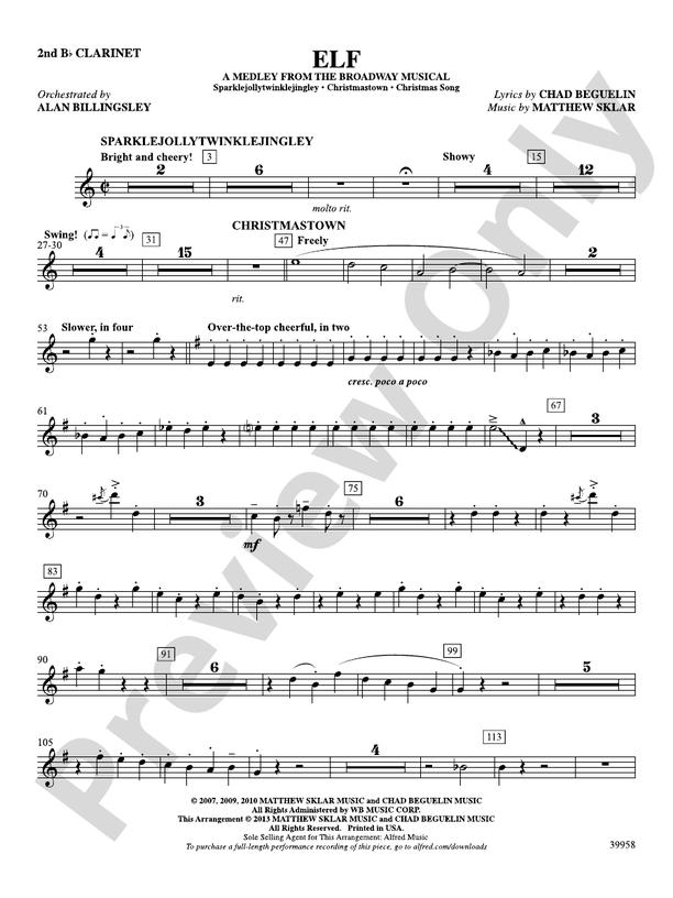 Elf: A Medley from the Broadway Musical: 2nd B-flat Clarinet: 2nd B ...
