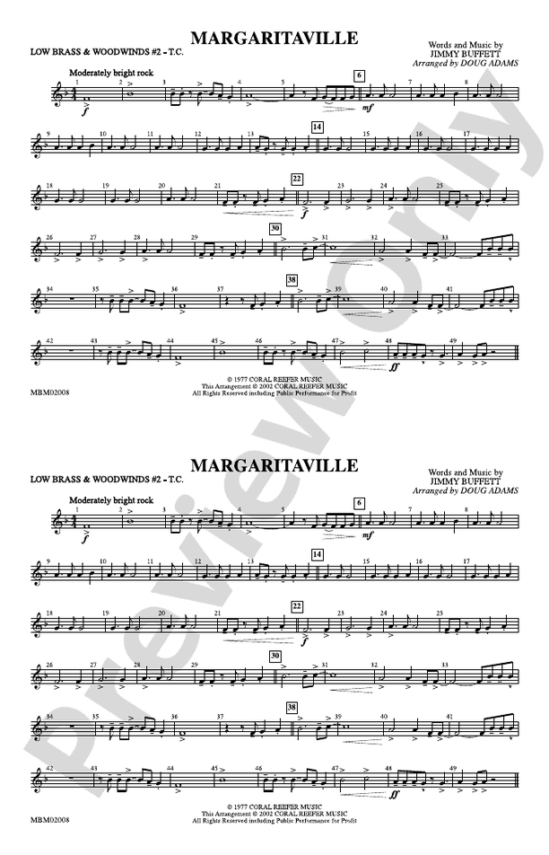 Margaritaville: Low Brass & Woodwinds #2 - Treble Clef: Low Brass & Woodwinds #2 - Treble Clef ...