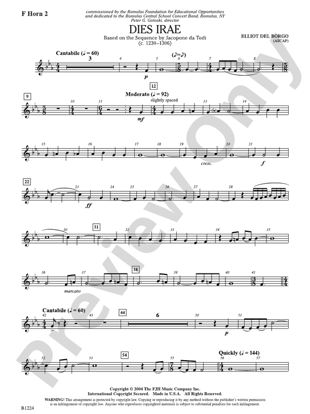 Dies Irae: F Horn 2: F Horn 2 Part: Elliot Del Borgo - Digital Sheet ...