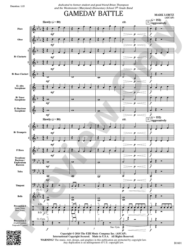 Gameday Battle: Score: Concert Band Score: Mark Lortz - Digital Sheet ...