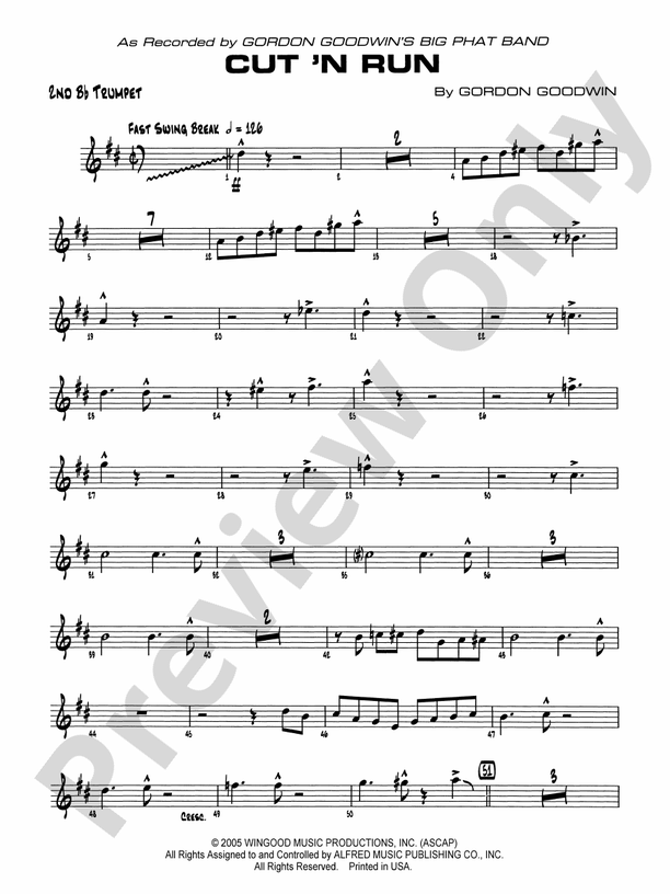 Cut 'n Run: 2nd B-flat Trumpet: 2nd B-flat Trumpet Part - Digital Sheet Music Download