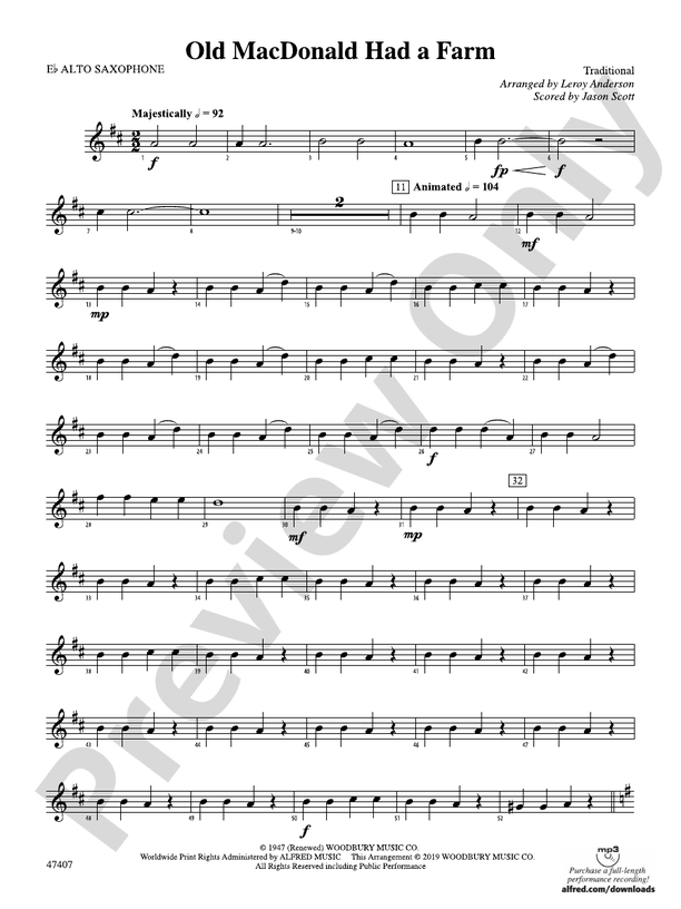 Old MacDonald Had a Farm: E-flat Alto Saxophone: E-flat Alto Saxophone ...