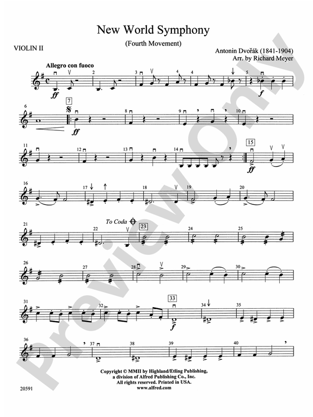 New World Symphony (Fourth Movement): 2nd Violin: 2nd Violin Part - Digital Sheet Music Download