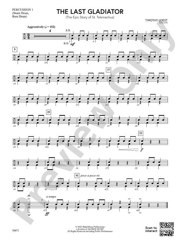 The Last Gladiator: 1st Percussion: 1st Percussion Part - Digital Sheet Music Download