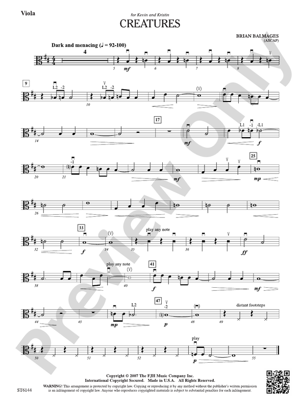 Creatures: Viola: Viola Part: Brian Balmages - Digital Sheet Music Download