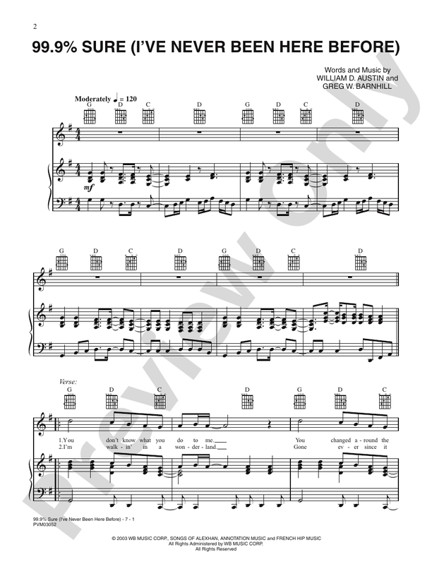 99.9% Sure (I've Never Been Here Before): Piano/Vocal/Chords: Brian ...