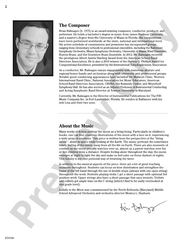 Lullaby to the Moon: Score: String Orchestra Score: Brian Balmages ...