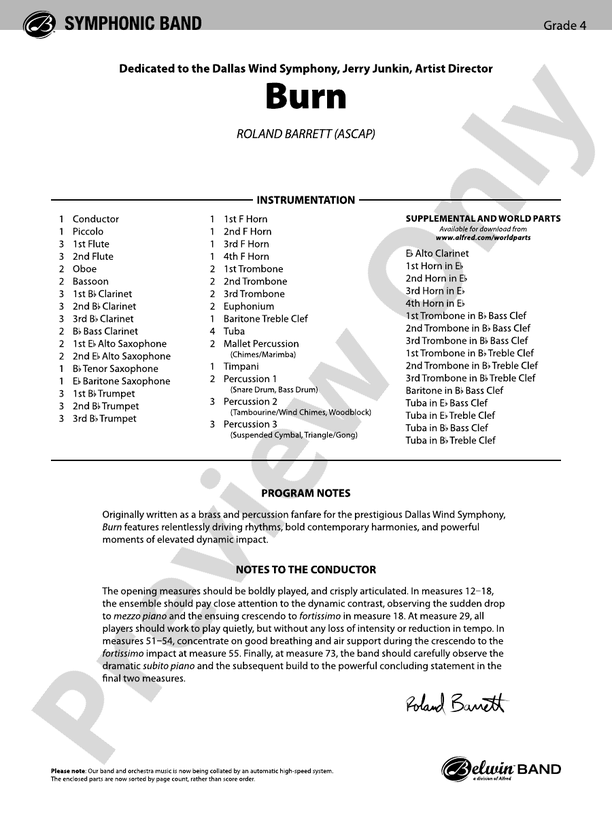 Burn: Score: Concert Band Score - Digital Sheet Music Download