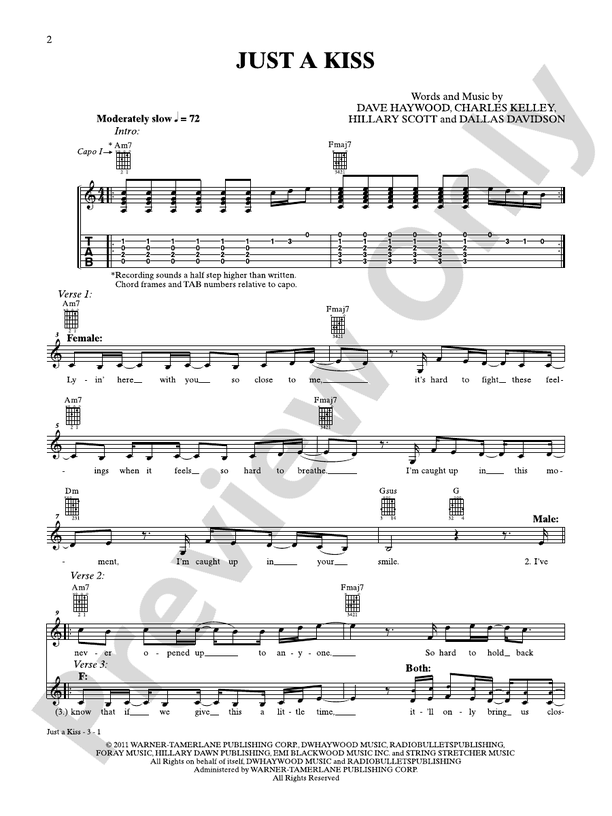Just a Kiss: Authentic Guitar TAB: Lady Antebellum - Digital Sheet ...