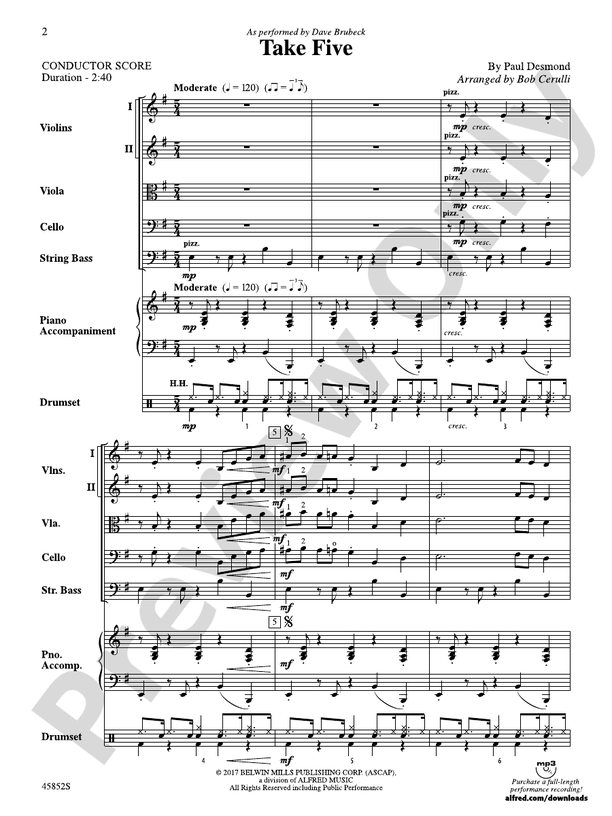 Take Five: Score: String Orchestra Score - Digital Sheet Music Download