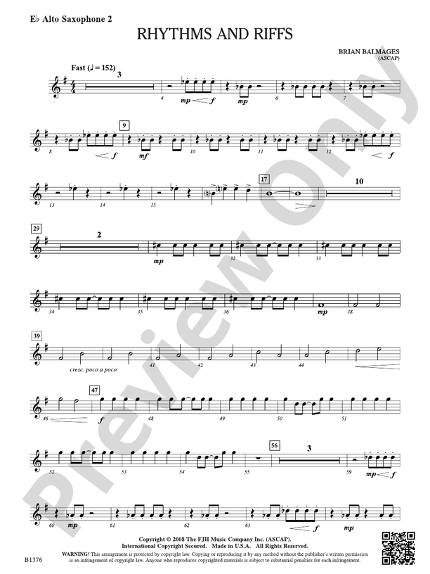 Rhythms and Riffs: E-flat Alto Saxophone 2: E-flat Alto Saxophone 2 Part: Brian Balmages ...