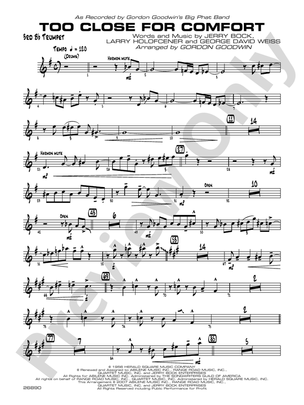 Too Close for Comfort: 3rd B-flat Trumpet: 3rd B-flat Trumpet Part ...